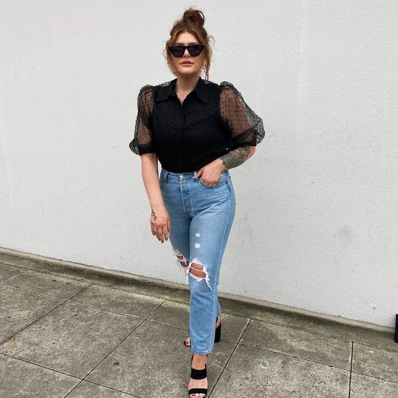 Tops | Statement Sheer Polka Dot Blouse | Poshmark